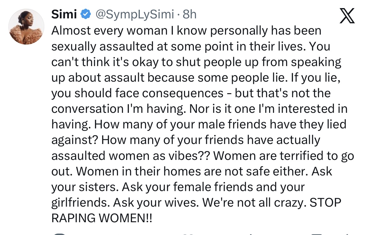 Simi Speaks Out on Nigeria’s Assault Crisis, Calls for Accountability ...